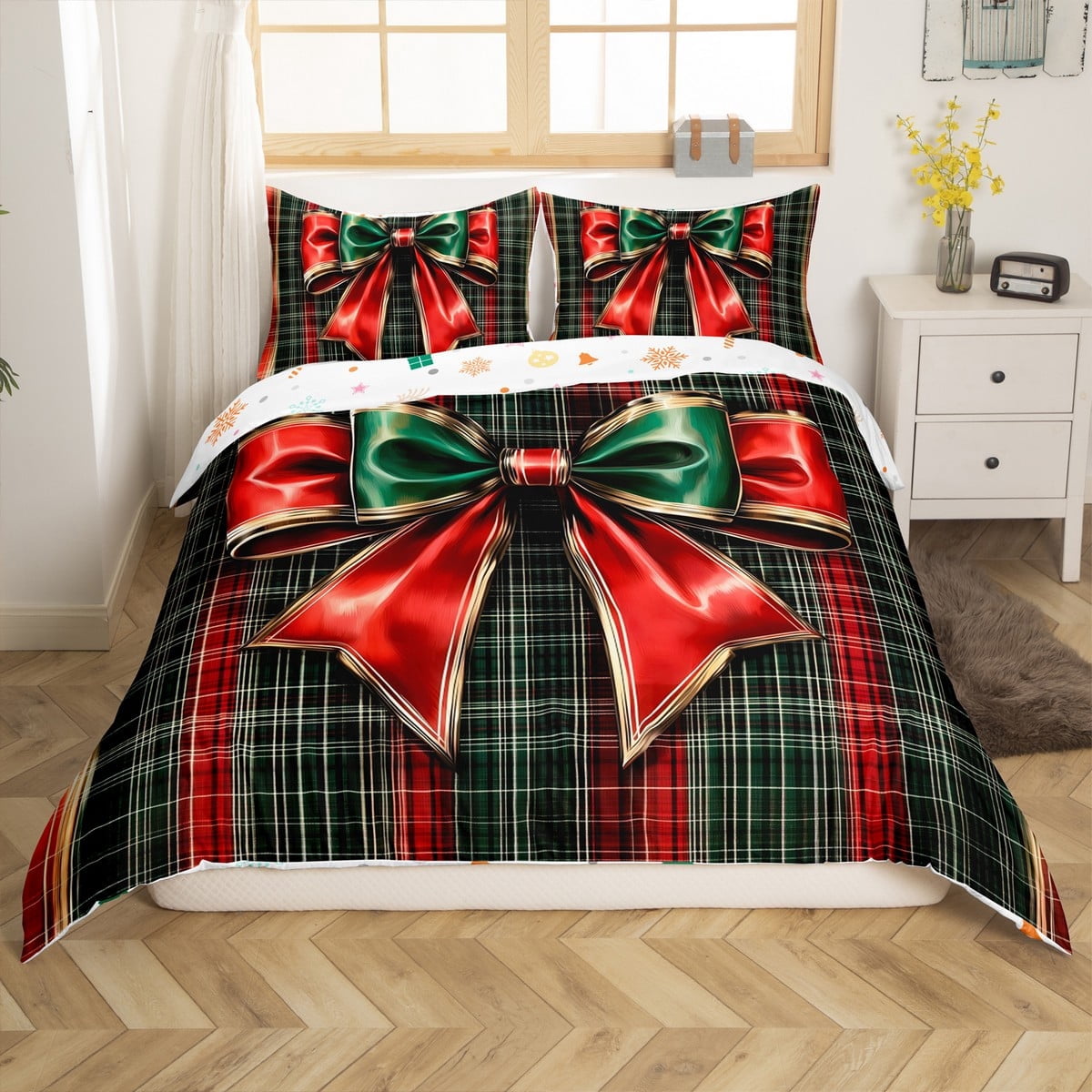 Ribbon Bow Comforter Cover Red Green Bowknot Bedding Set Queen Teen ...