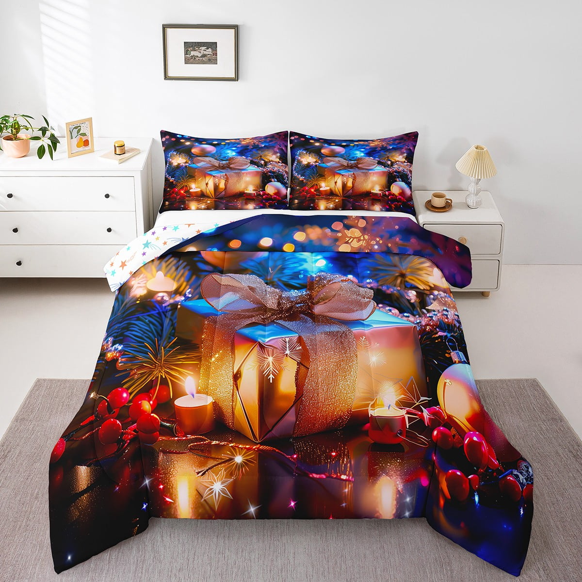 Ribbon Queen Size Comforter Set, Candle Sparking Lightweight Comforter ...