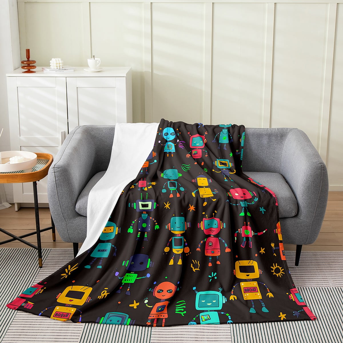 Robot Fleece Blanket 40x50,Cute Robot Blanket ,Cartoon Toys Pattern ...