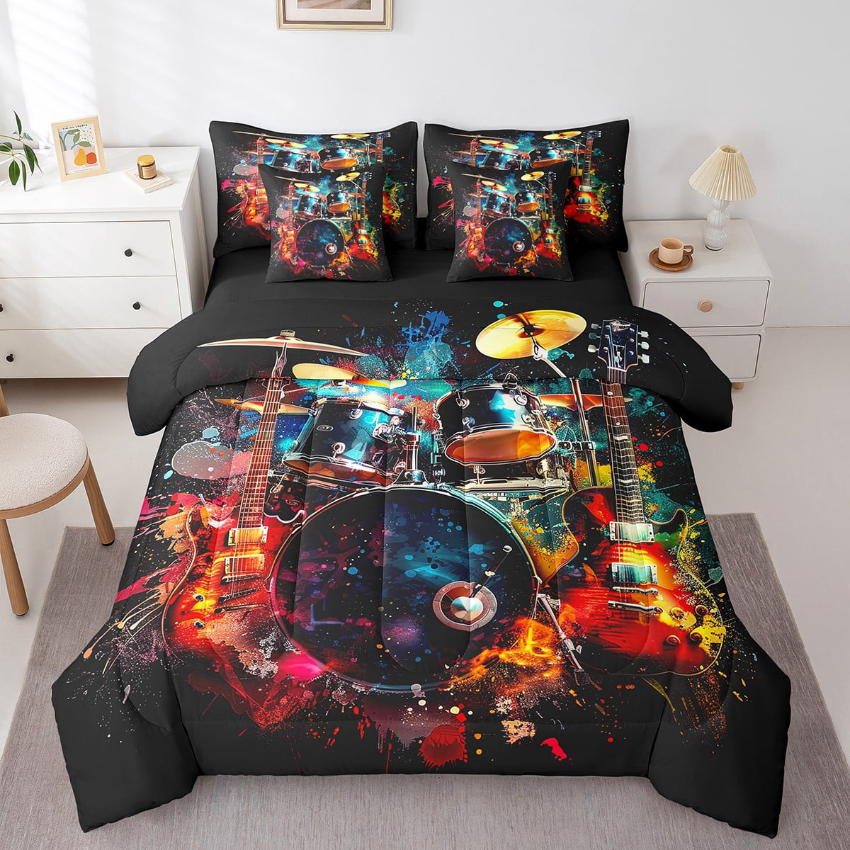 Rock Music 7 Piece Comforter Set Twin Bed in a Bag,Modern Pop Musical ...