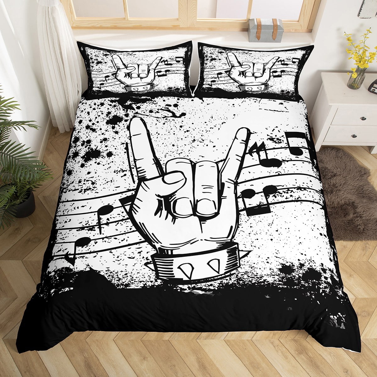 YST Rock Music Bed Set Musical Theme Duvet Cover, Music Notes Print ...
