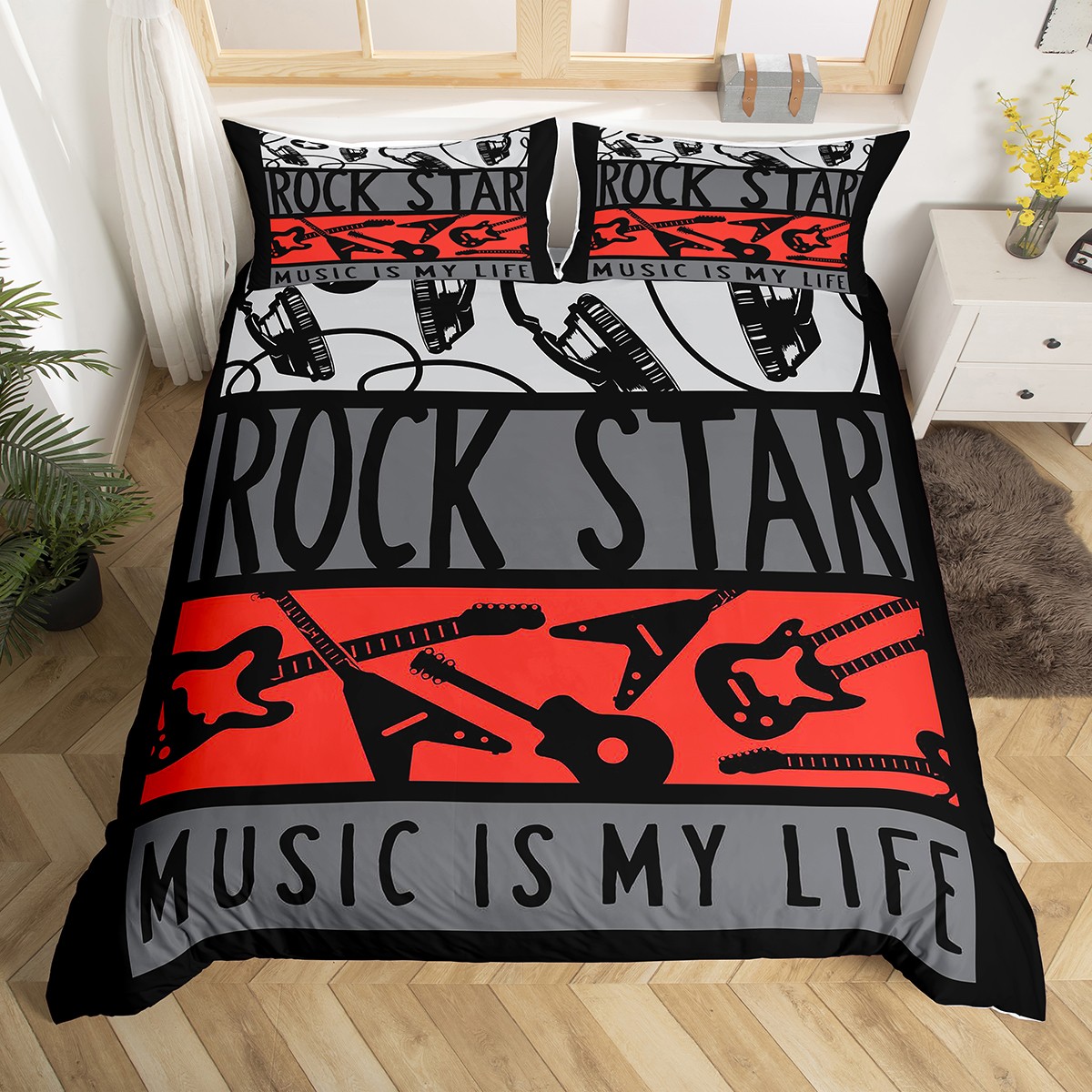 YST Rock Music Bedding Sets Twin Electric Guitar Comforter Cover ...