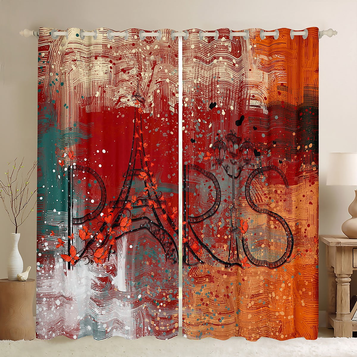 Erosebridal Romantic Eiffel Tower Curtains & Drapes Retro Grunge ...