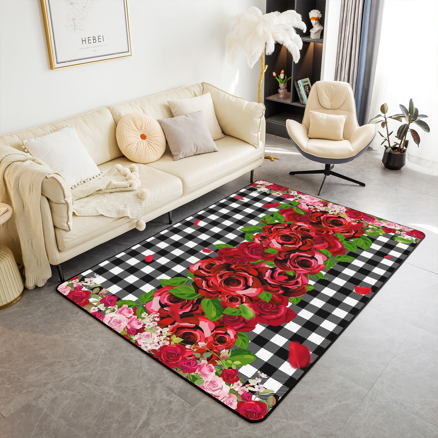 Erosebridal Romantic Rose Area Rug 5x7 for Bedside,Blossom Floral Rug ...