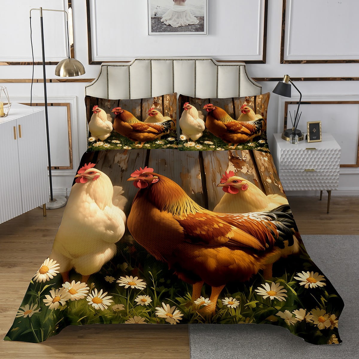 YST Rooster Bedspread Set Queen Size Farmhouse Chicken Animals Coverlet ...