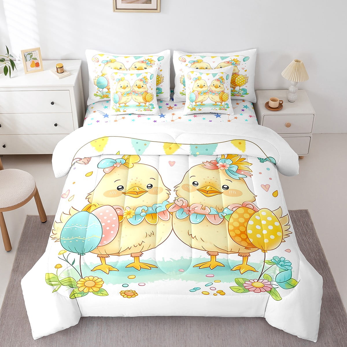 Rooster Cock Comforter Queen Size Cute Chicken Kawaii Bedding Set 7 ...