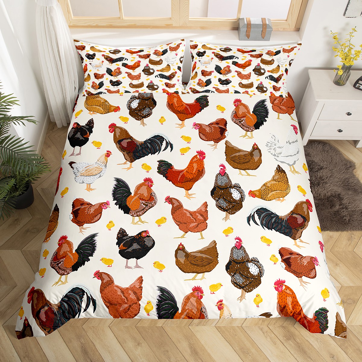 YST Rooster Duvet Cover for Kids Child,Chicken Chick Bedding Set Queen ...