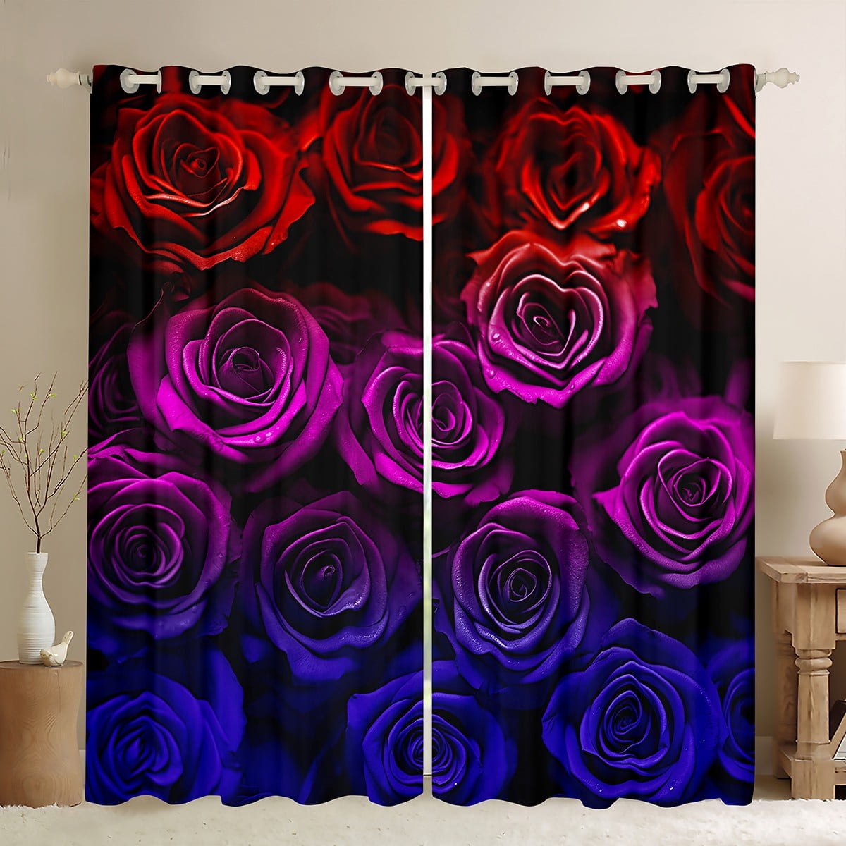 YST Rose Curtains & Drapes 42"Wx90"L,Red Purple Blue Ombre Floral ...