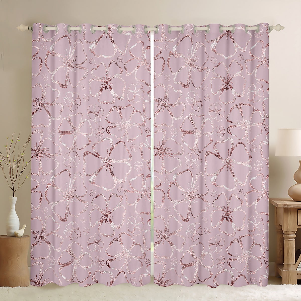 Erosebridal Rose Gold Pink Blackout Curtains Cherry Blossoms Curtains ...