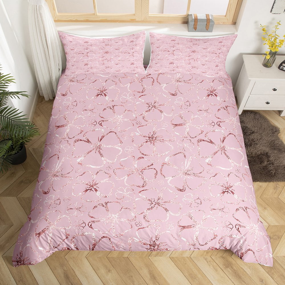 Erosebridal Rose Gold Pink Comforter Cover Cherry Blossoms Bed Set ...