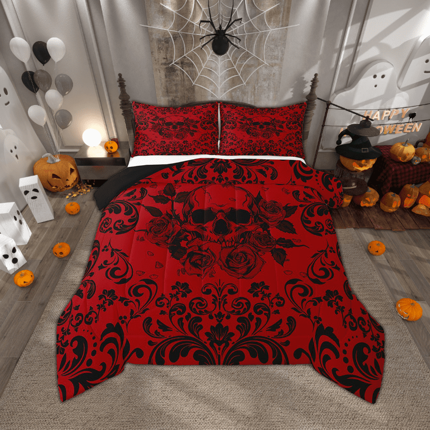Rose Skull Bedding Set Full Damask Floral Gothic Bedding Comforter Sets ...