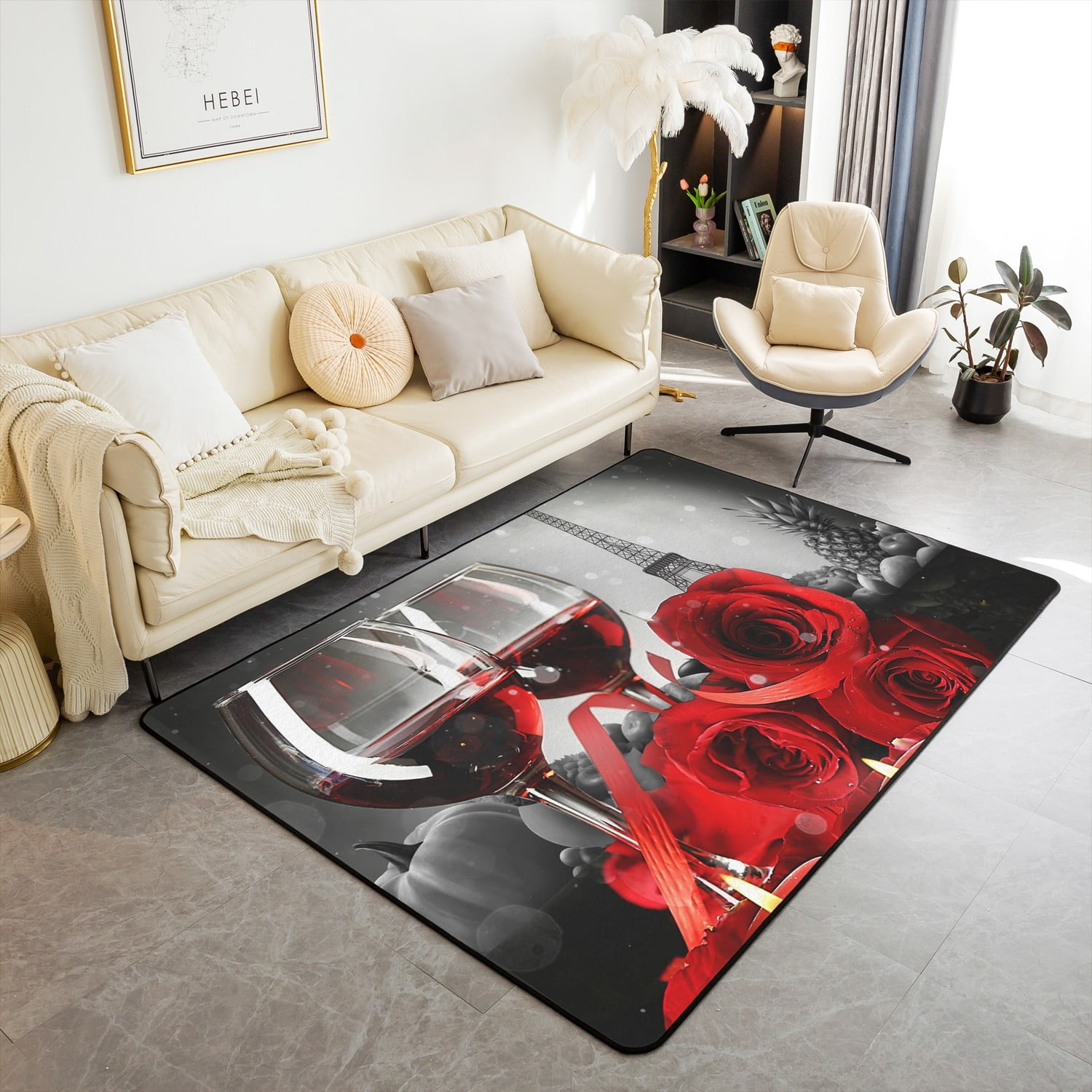 Erosebridal Rose Wine Glass Area Rugs 3x5 Bedside Bedroom, Eiffel Tower ...