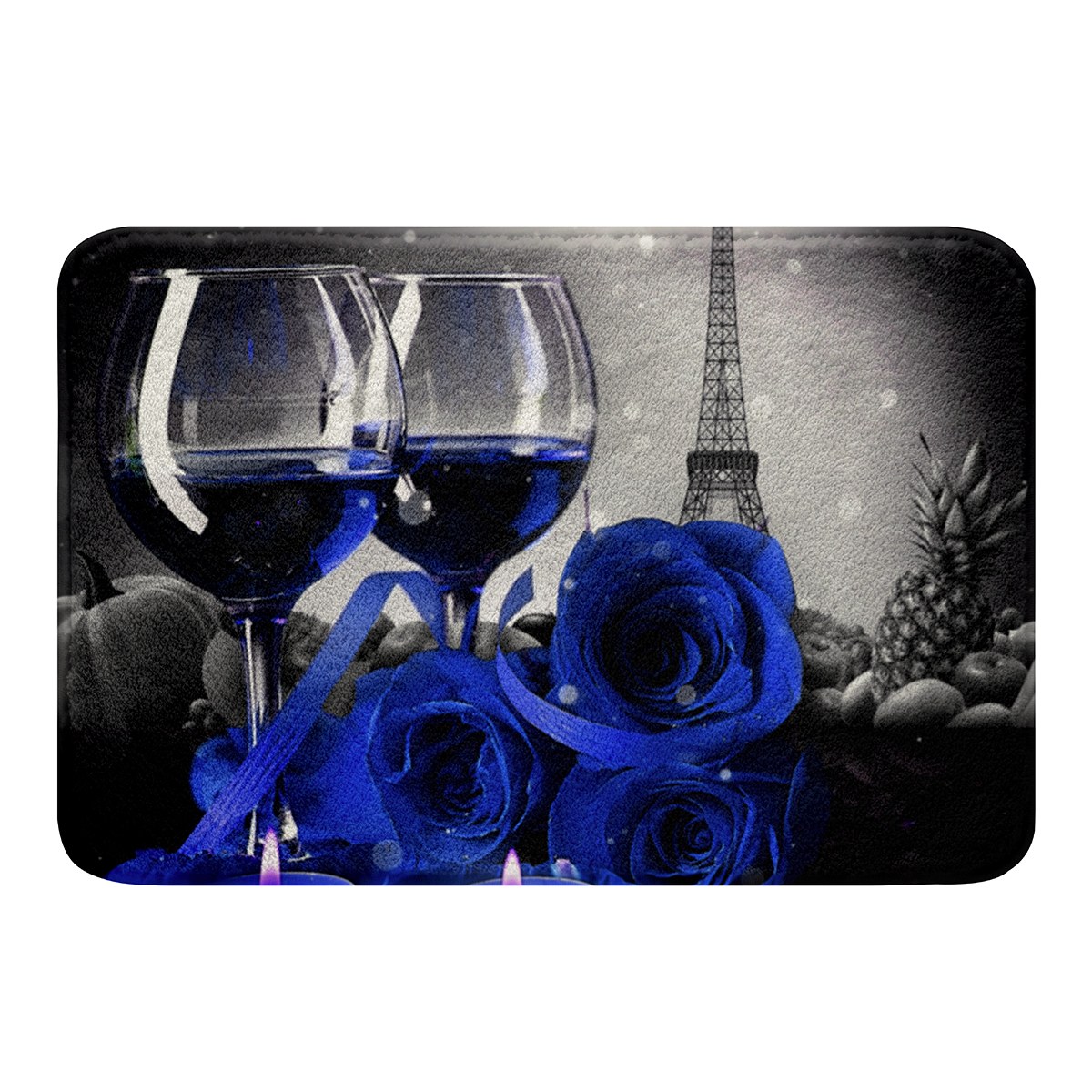YST Rose Wine Glass Bathroom Rugs, Eiffel Tower Bath Mat 16"X 24", Blue Black Rose Floral ...