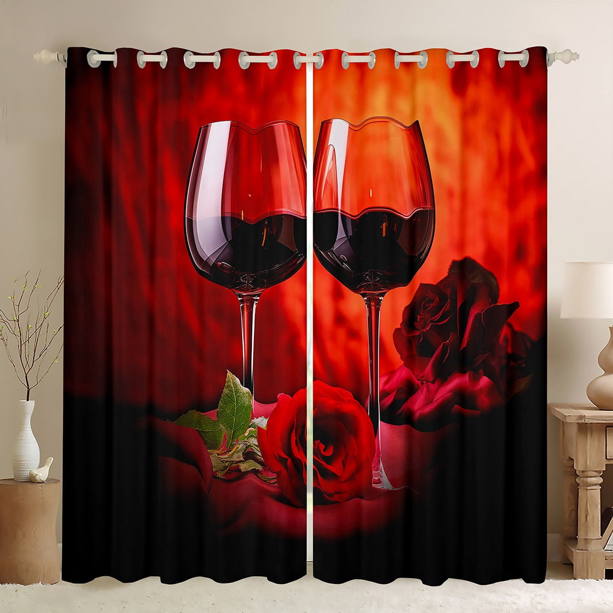 Rose Wine Glass Curtains & Drapes Red Rose 52Wx63L 30%-50% Blackout ...