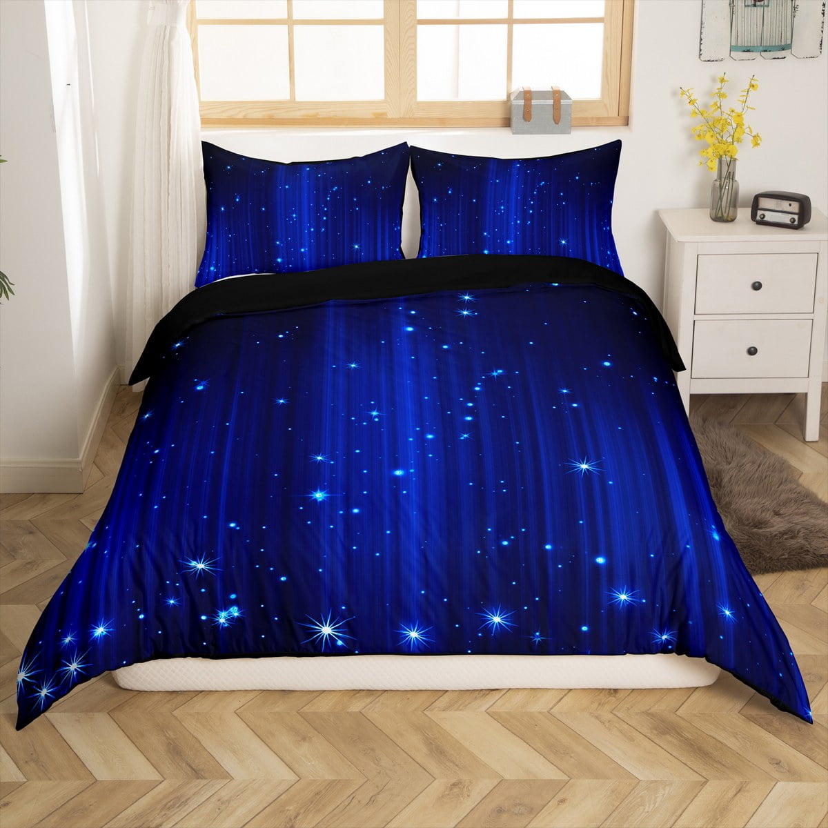 Erosebridal Royal Blue and Black Duvet Cover Full Ombre Glitter Bedding Set for Teen Room Decor ...