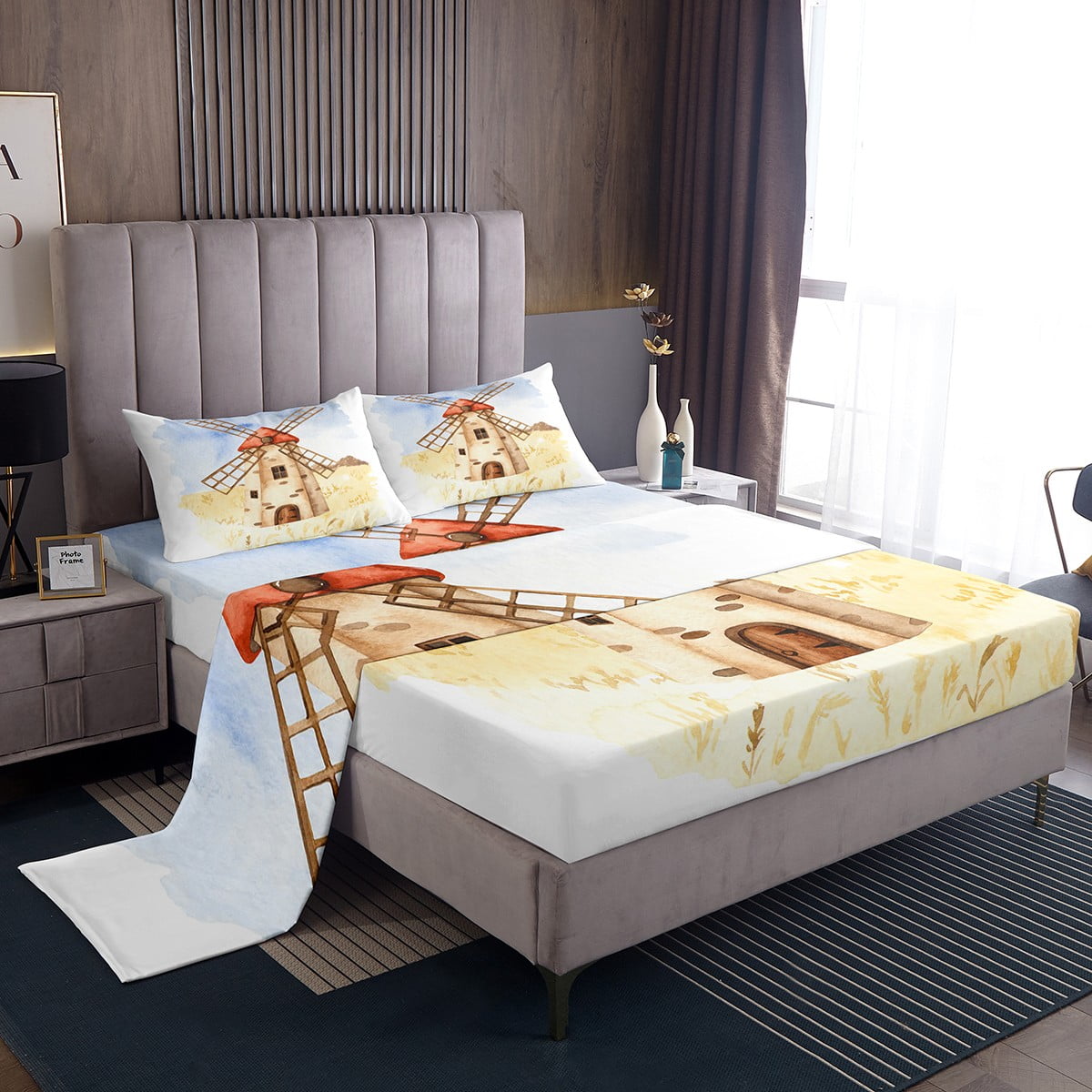YST Rural Barn Countryside Bed Set Vintage Windmill Bed Sheets Set ...