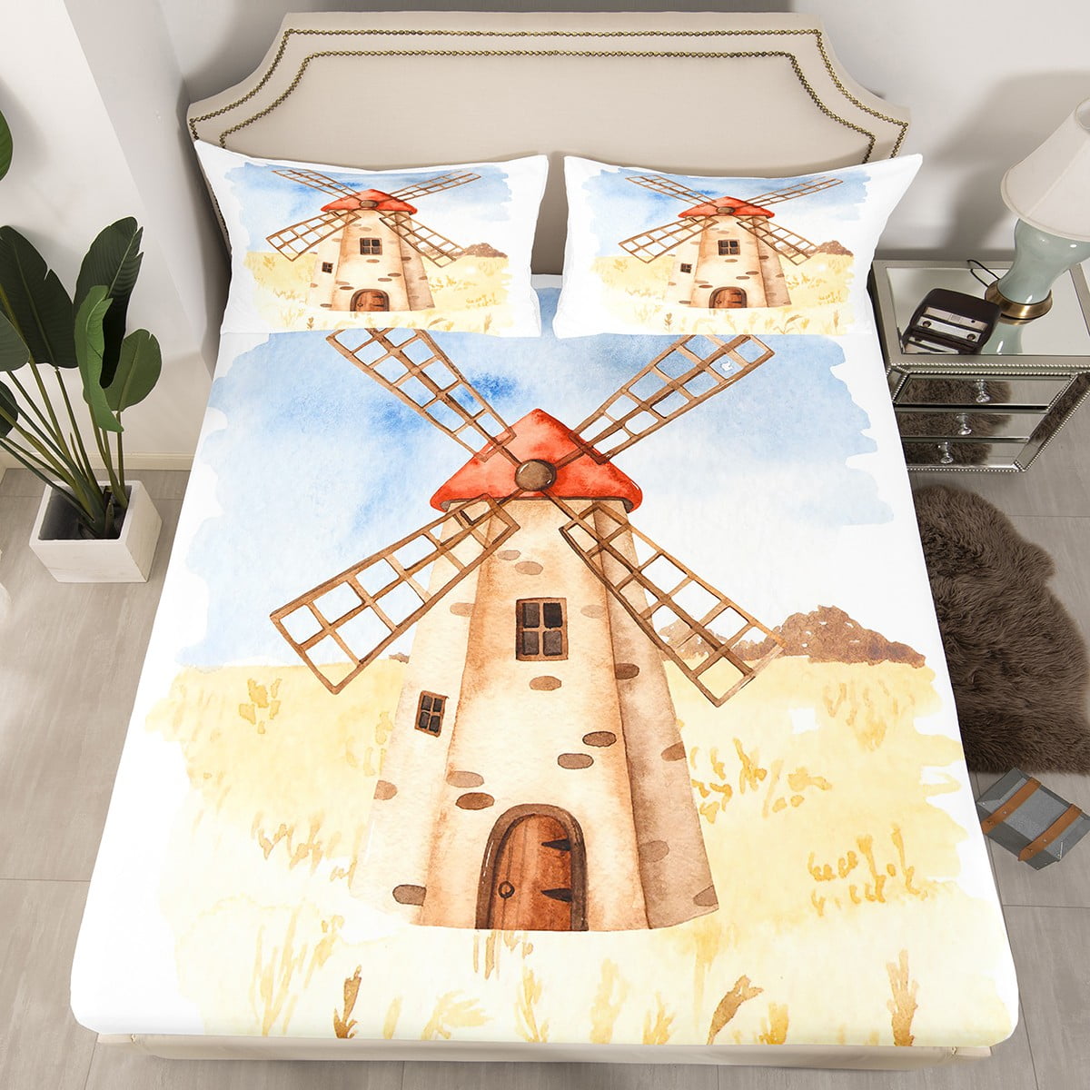 YST Rural Barn Countryside Full Sheets Vintage Windmill Bed Sheets ...