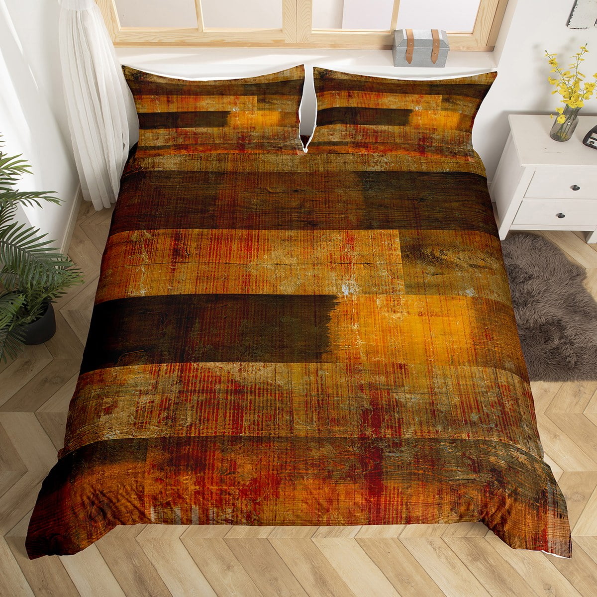YST Rust Orange Duvet Cover Full,Vintage Abstract Bedding Set for Kids ...