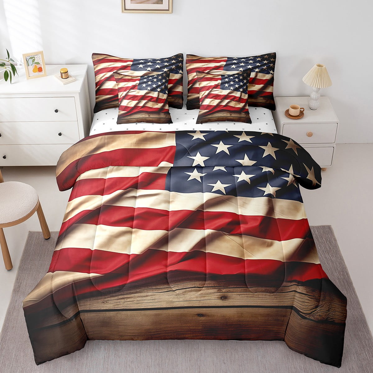 Rustic American Flag Bed in a Bag 7-Piece USA Flag Twin Size Comforter ...