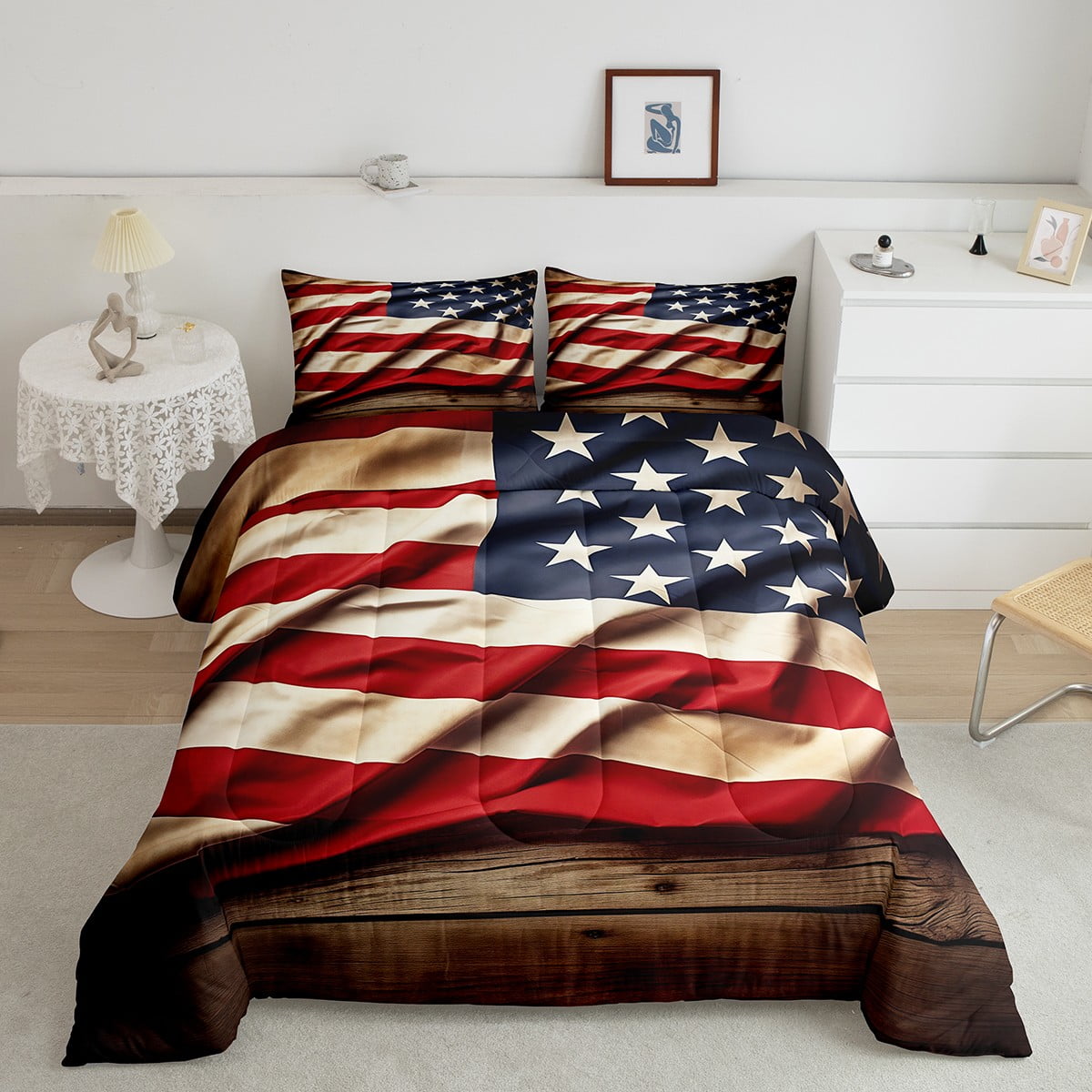 YST Rustic American Flag Twin Comforter Set USA Flag Bedding Sets ...