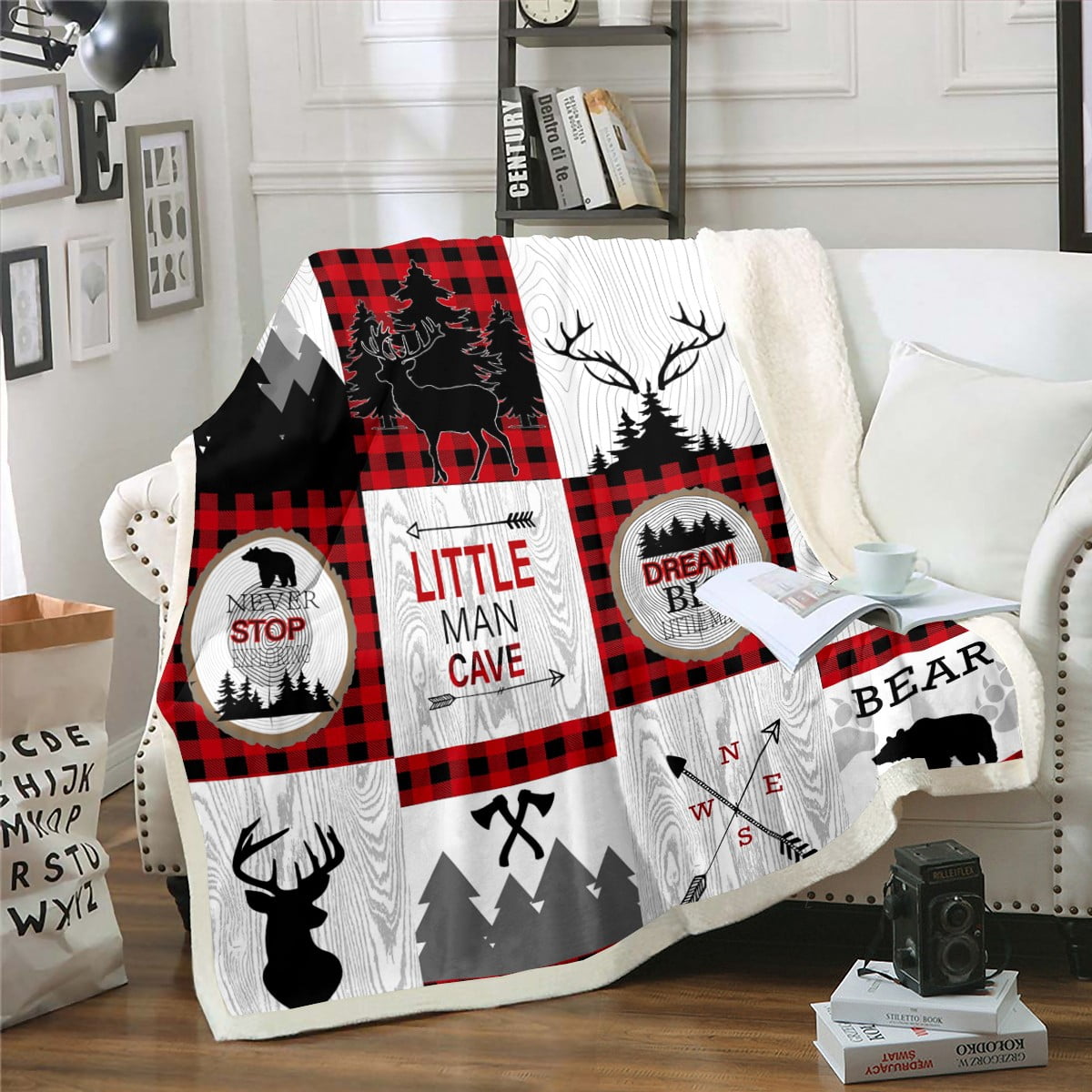 Rustic Animal Fleece Bed Blanket Throw 50"X60",Hunting Bear Deer Throw ...