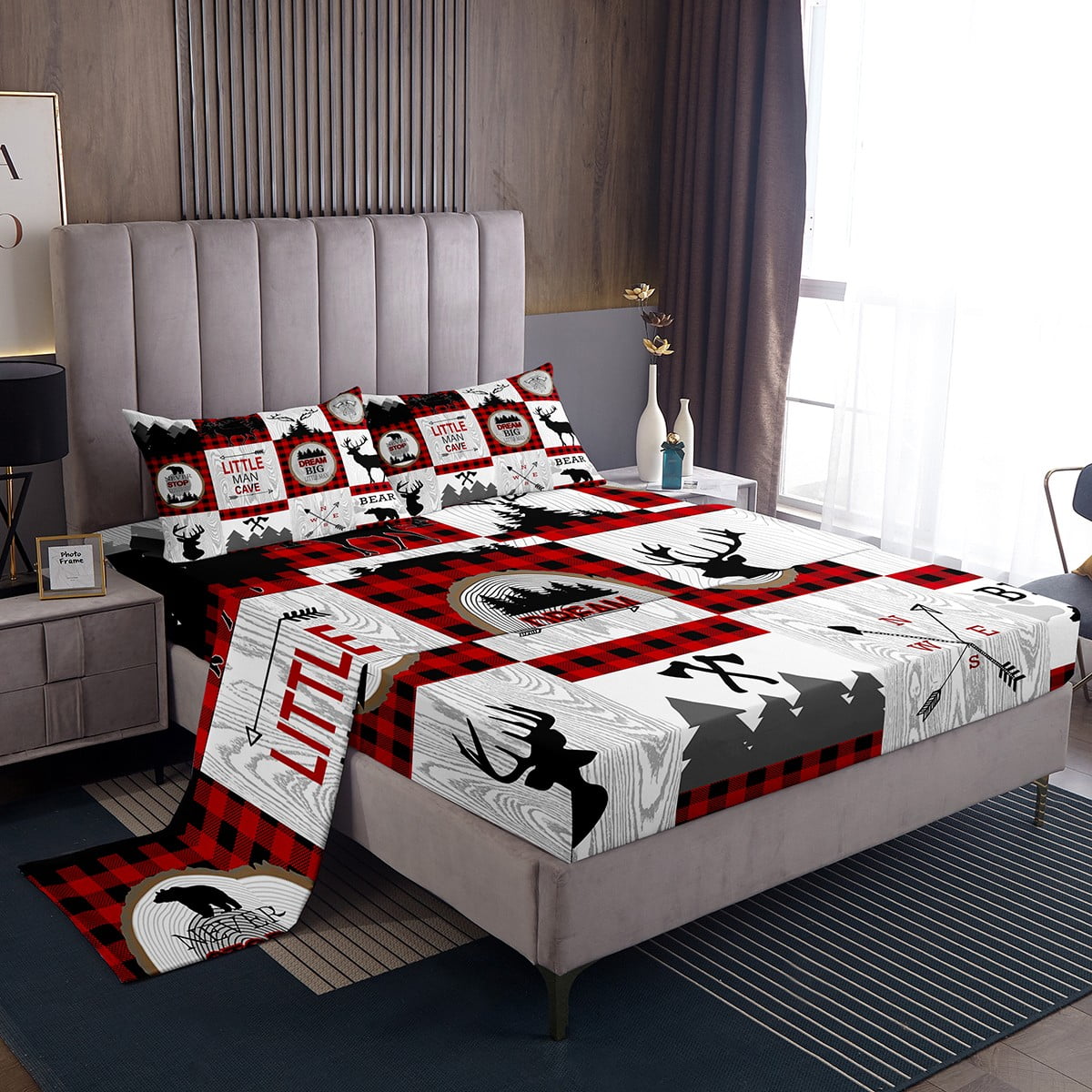 Rustic Animal Bed Sheets Queen,Hunting Bear Deer Sheet Set Teen Men ...