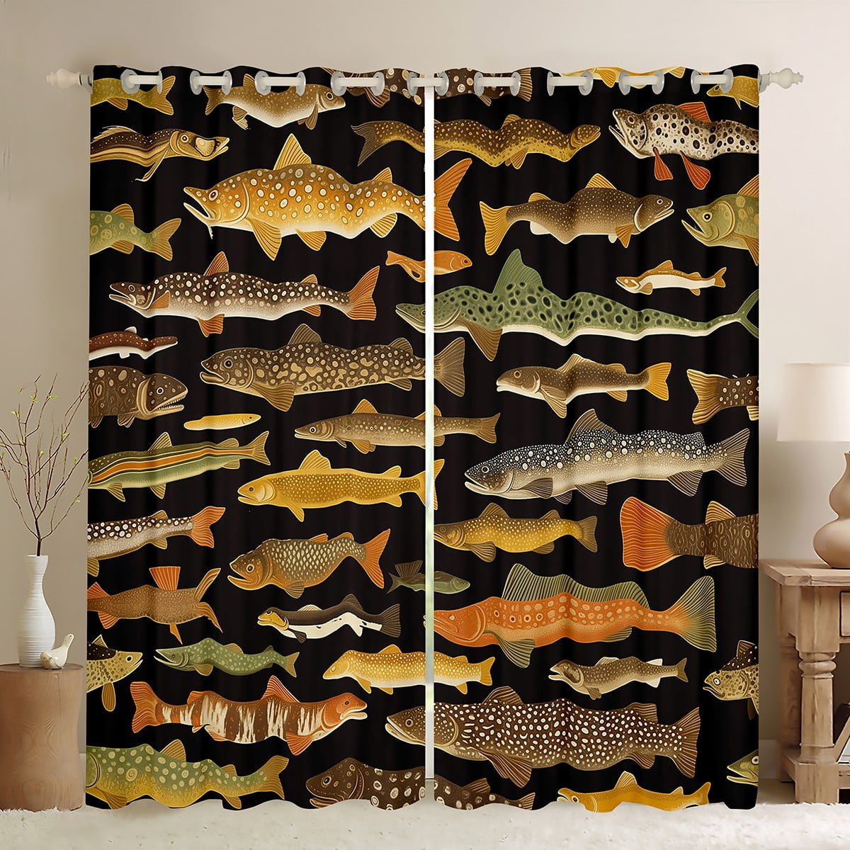 YST Rustic Bass Fish Blackout Curtains 38"Wx45"L Fishing Window ...