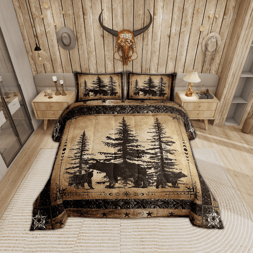 Rustic Bear Comforter Set King Woodland Wildlife Hunting Bedding Set ...