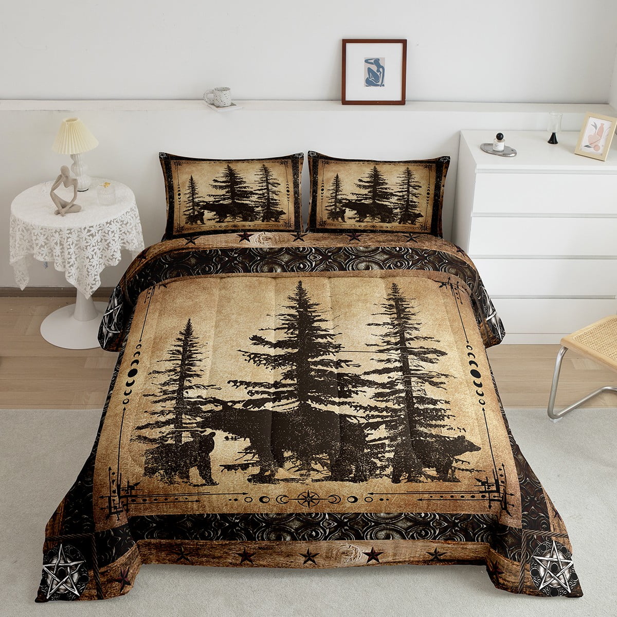 Rustic Bear Comforter Set Twin Woodland Wildlife Hunting Bedding Set Farmhouse Cabin Lodge ...