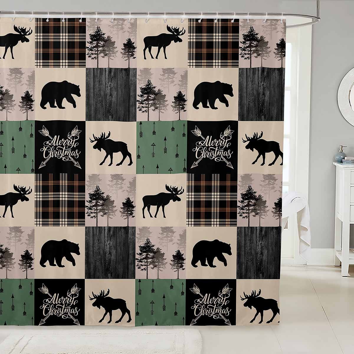 Rustic Bear Deer Bathtub Shower Curtain, Farmhouse Cabin Decor Bath ...