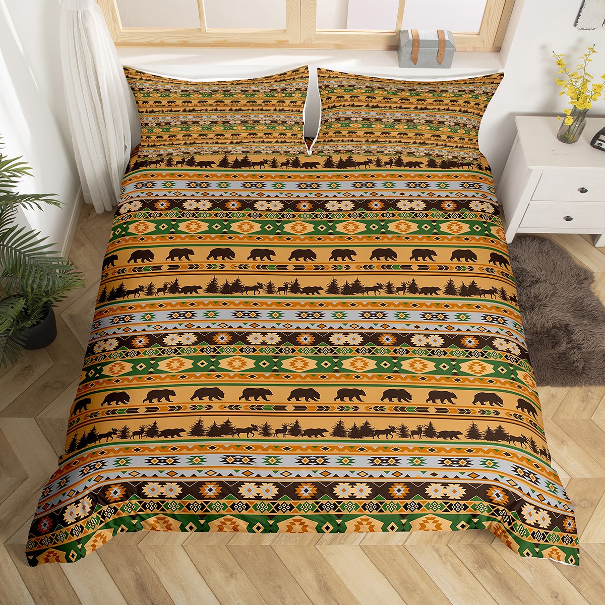YST Rustic Bear Duvet Cover King,Vintage Southwest Aztec Bedding Set ...