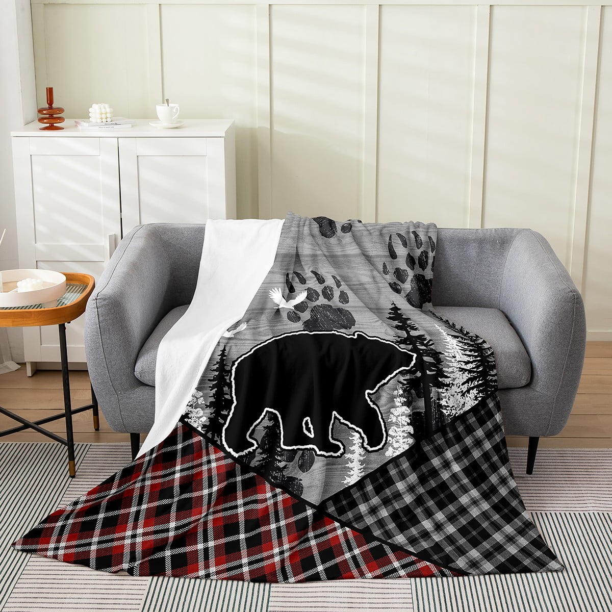 YST Rustic Bear Flannel Blanket Queen 90x90 inch,Checkered Buffalo ...