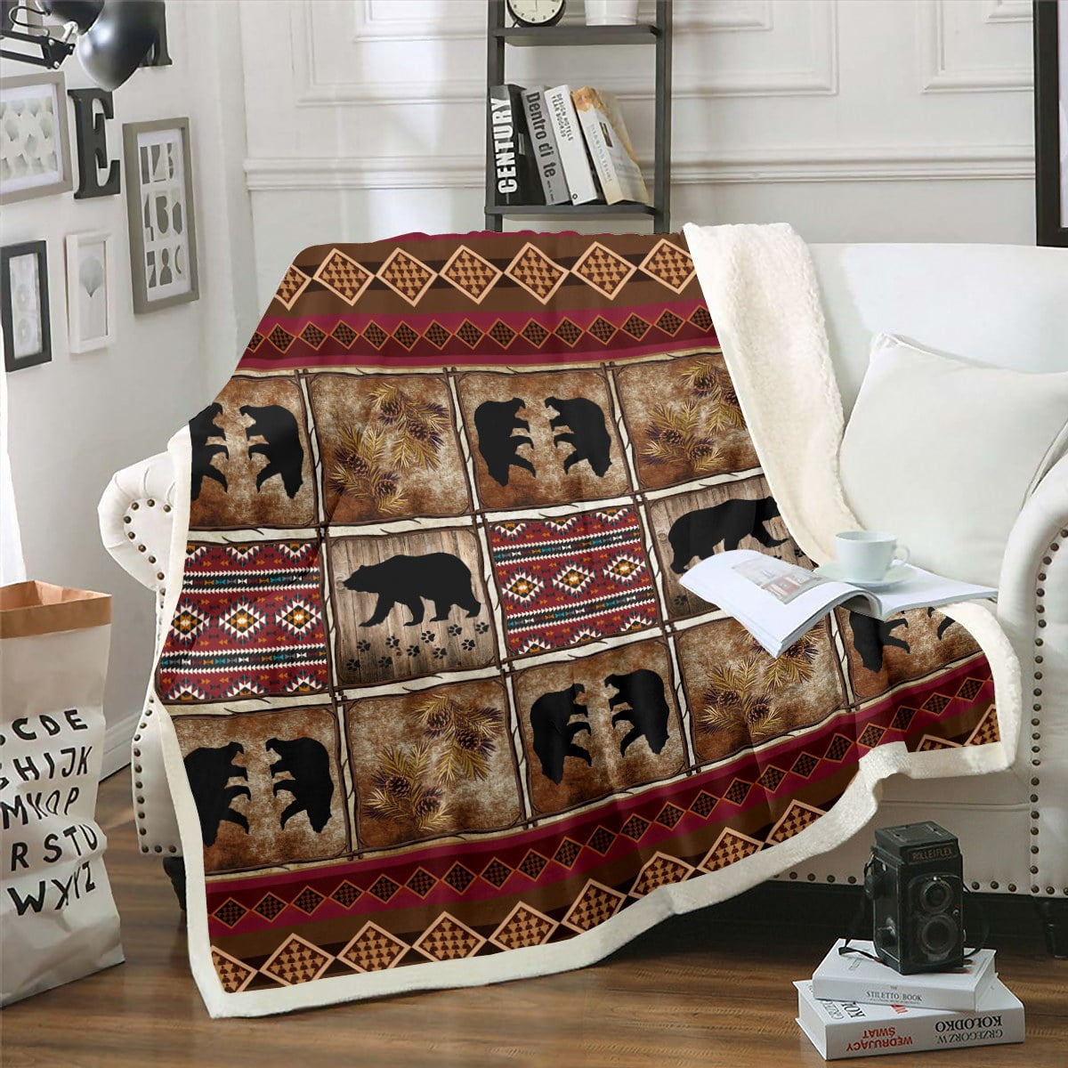 Rustic Bear Fleece Blanket Twin 60"X80" Retro Farmhouse Lodge Cabin ...