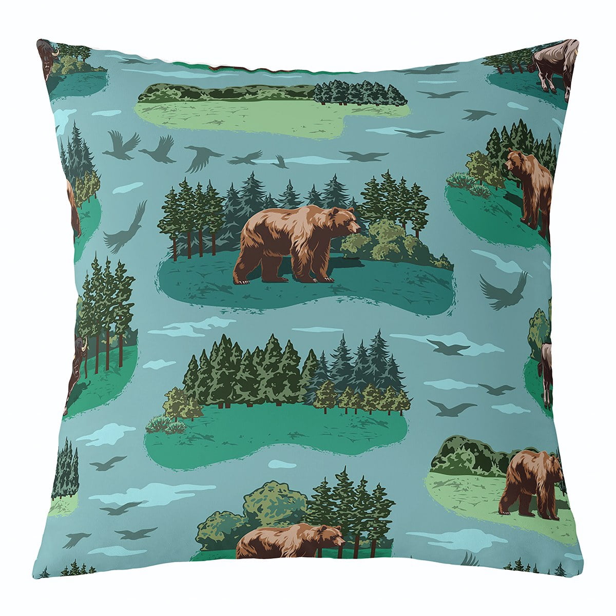 Rustic Bear Throw Pillow Cover for Man,Retro Jungle Tree Pillow Cover ...