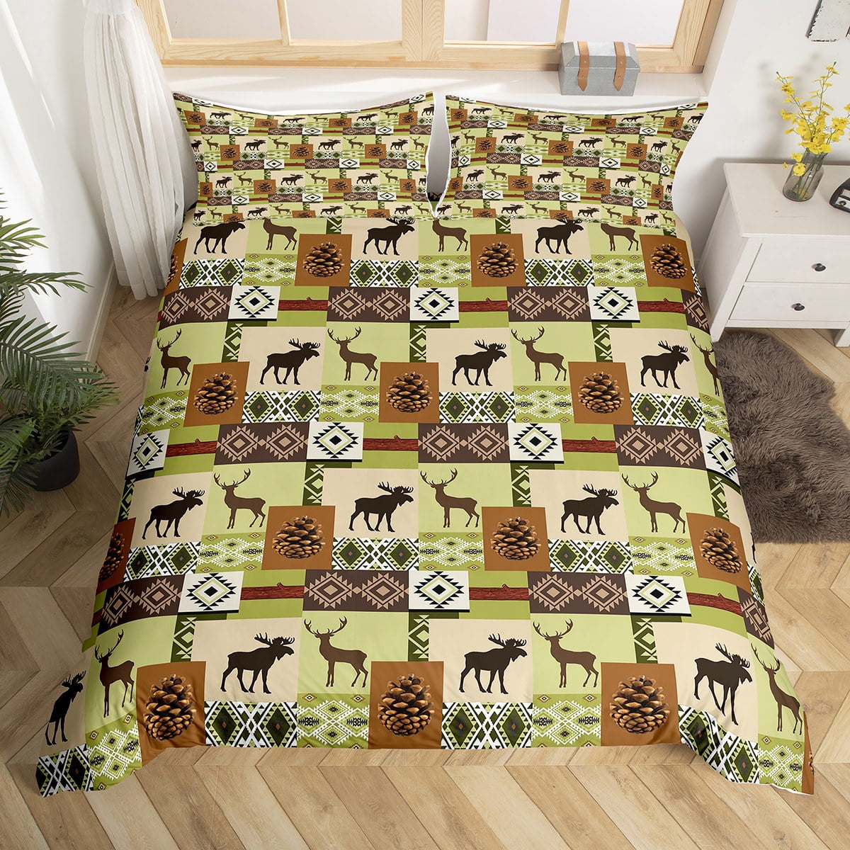 YST Rustic Boho Aztec Duvet Cover Full Woodland Moose Deer Bedding Set ...