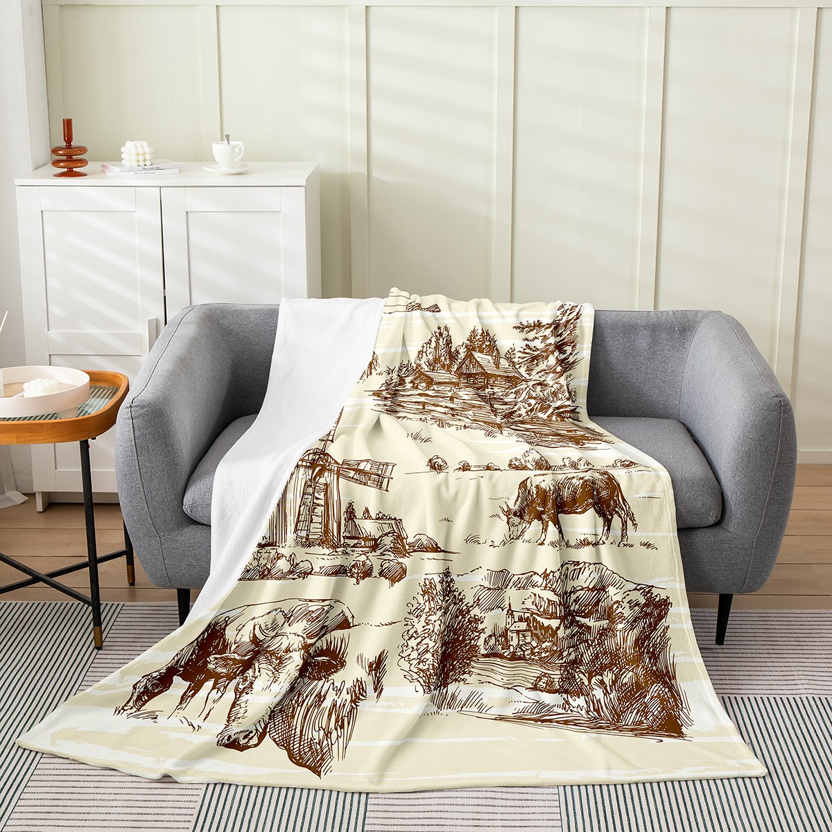 YST Rustic Bull Cattle Throw Blanket,Autumn Western Windmill Fleece ...