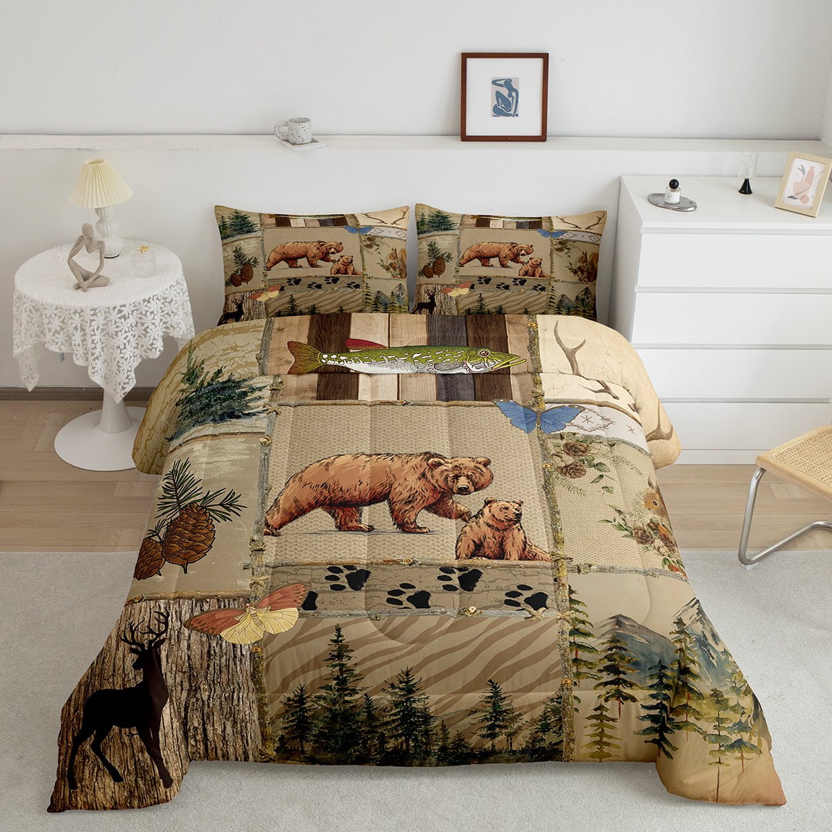 Rustic Cabin Bedding Jungle Bears Comforter Set Country Nature Duvet ...