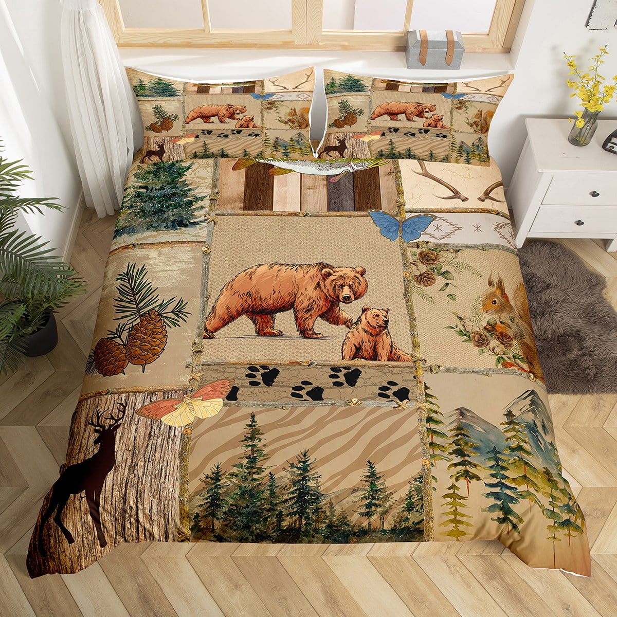 Rustic Cabin Bedding Set Jungle Bears Duvet Cover Country Nature ...