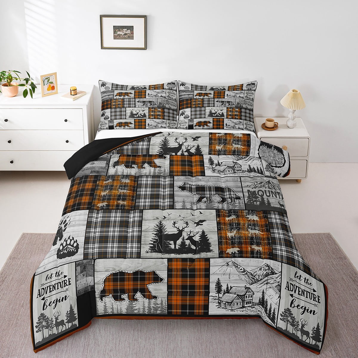 YST Rustic Cabin Bedding Set Twin Farmhouse Lodge Down Comforter Black ...