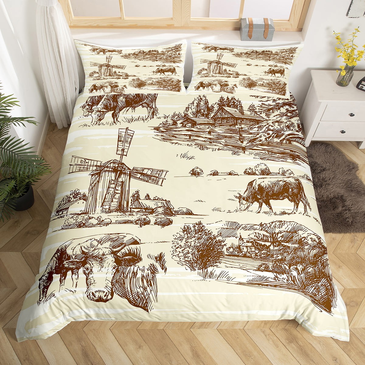 YST Rustic Cabin Bedding Sets Twin Western Farm Cow Comforter Cover ...