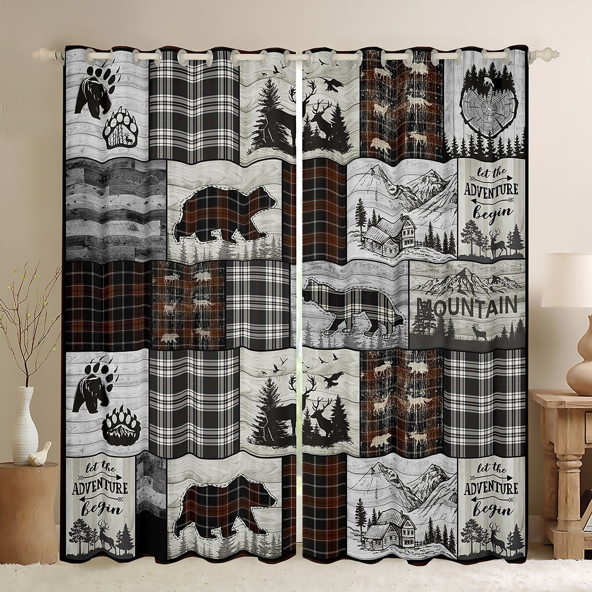 Rustic Cabin Blackout Curtains 42"Wx63"L Country Farmhouse Buffalo ...