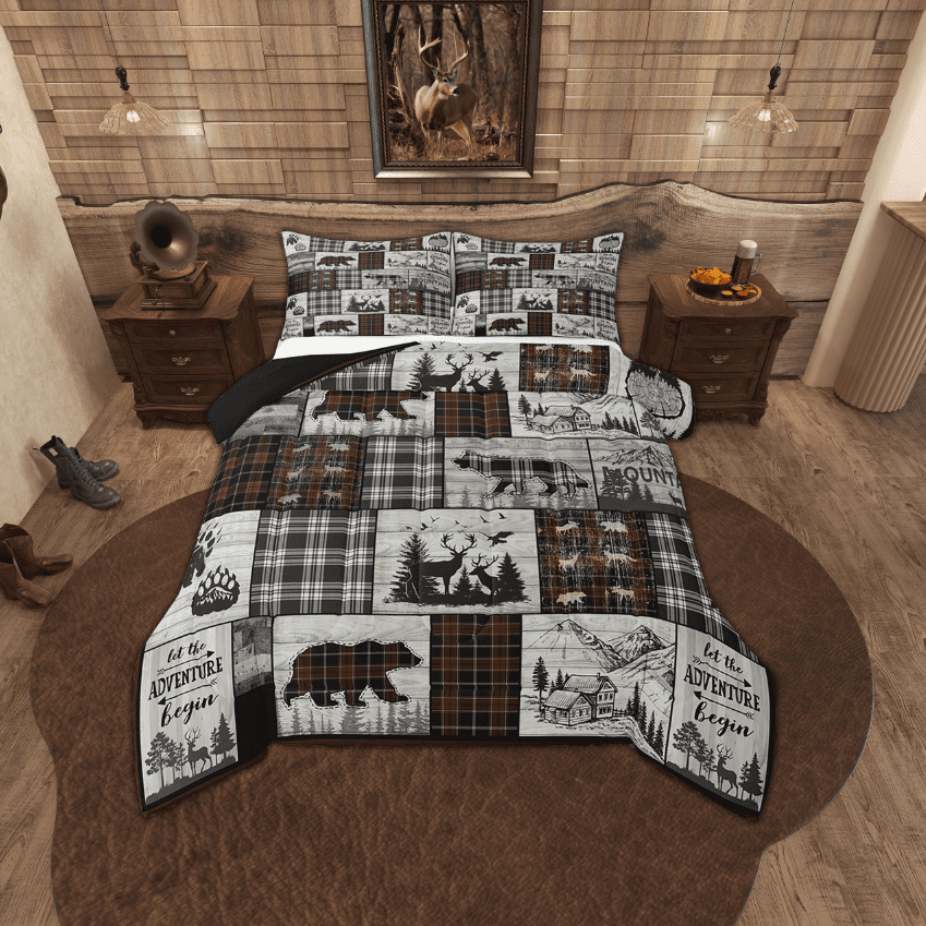 Rustic Cabin Comforter Set Queen Size Country Farmhouse Buffalo Plaid ...