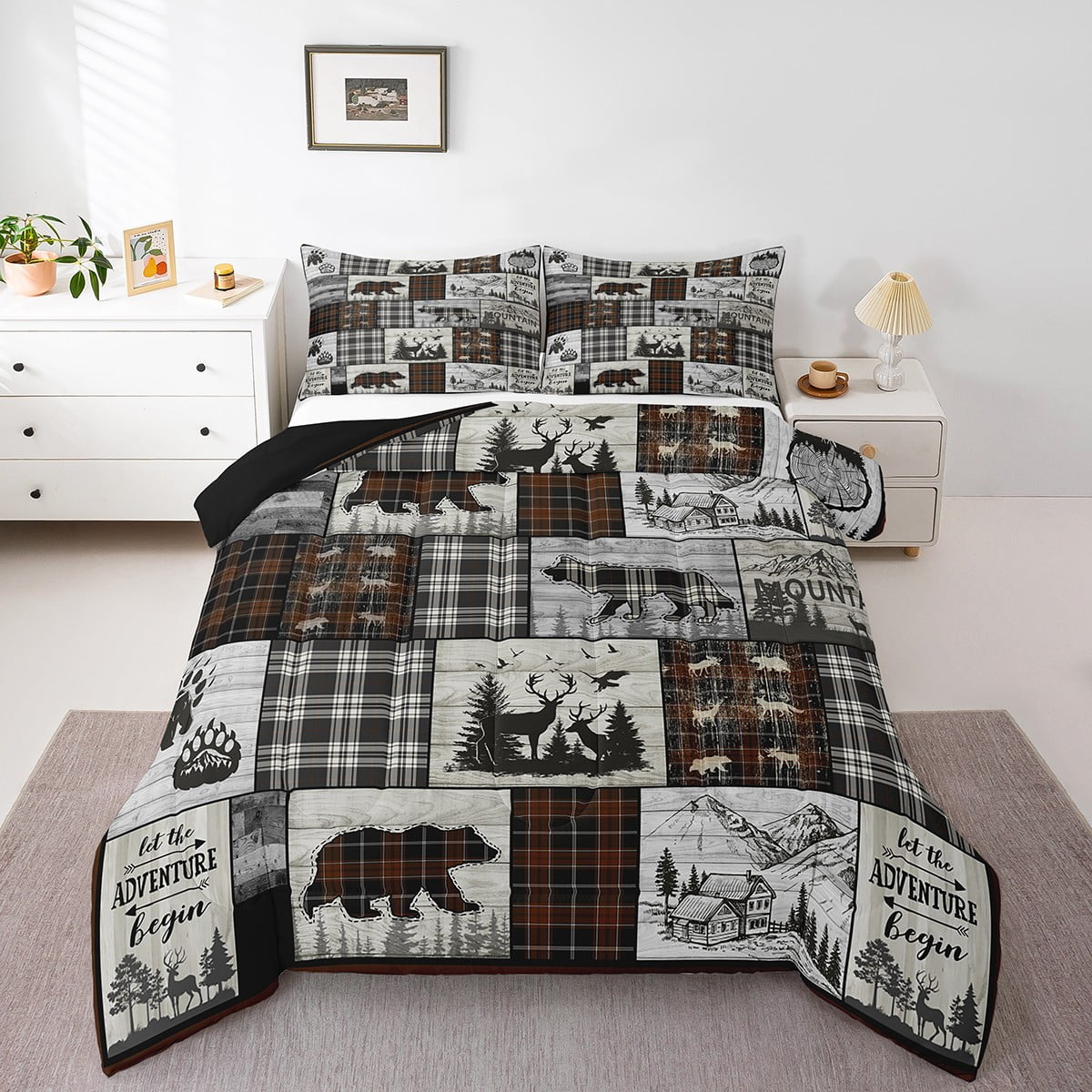 YST Rustic Cabin Comforter Set Twin Size Country Farmhouse Buffalo ...