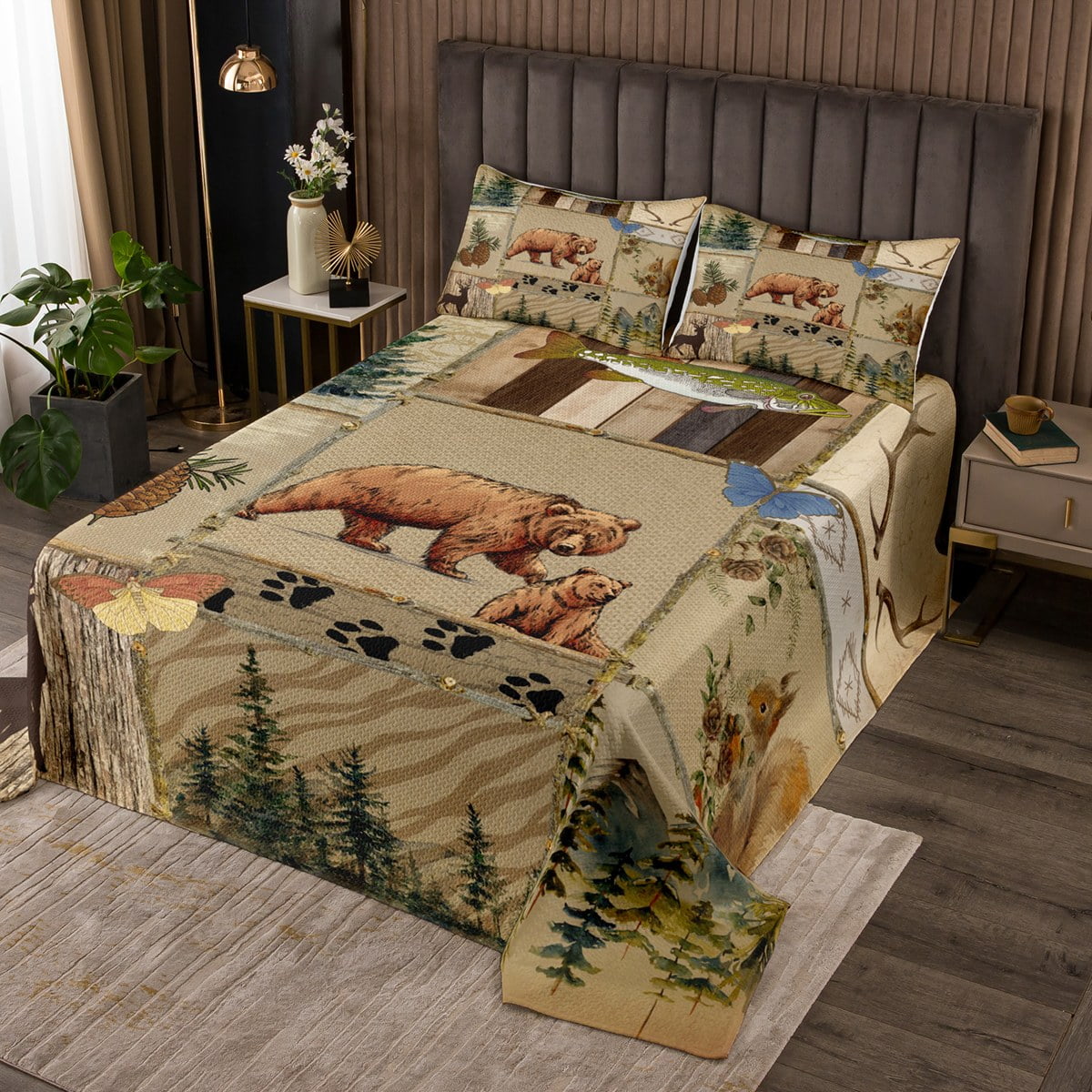 YST Rustic Cabin Coverlet Set Jungle Bears Bedspread Set Country Nature ...