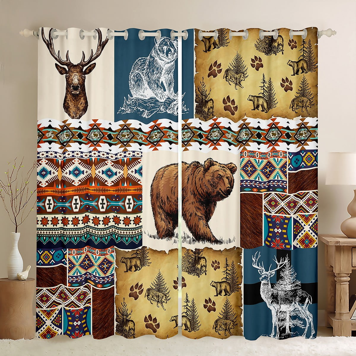YST Rustic Cabin Curtains & Drapes Bohemian Aztec Curtains,Woodland ...