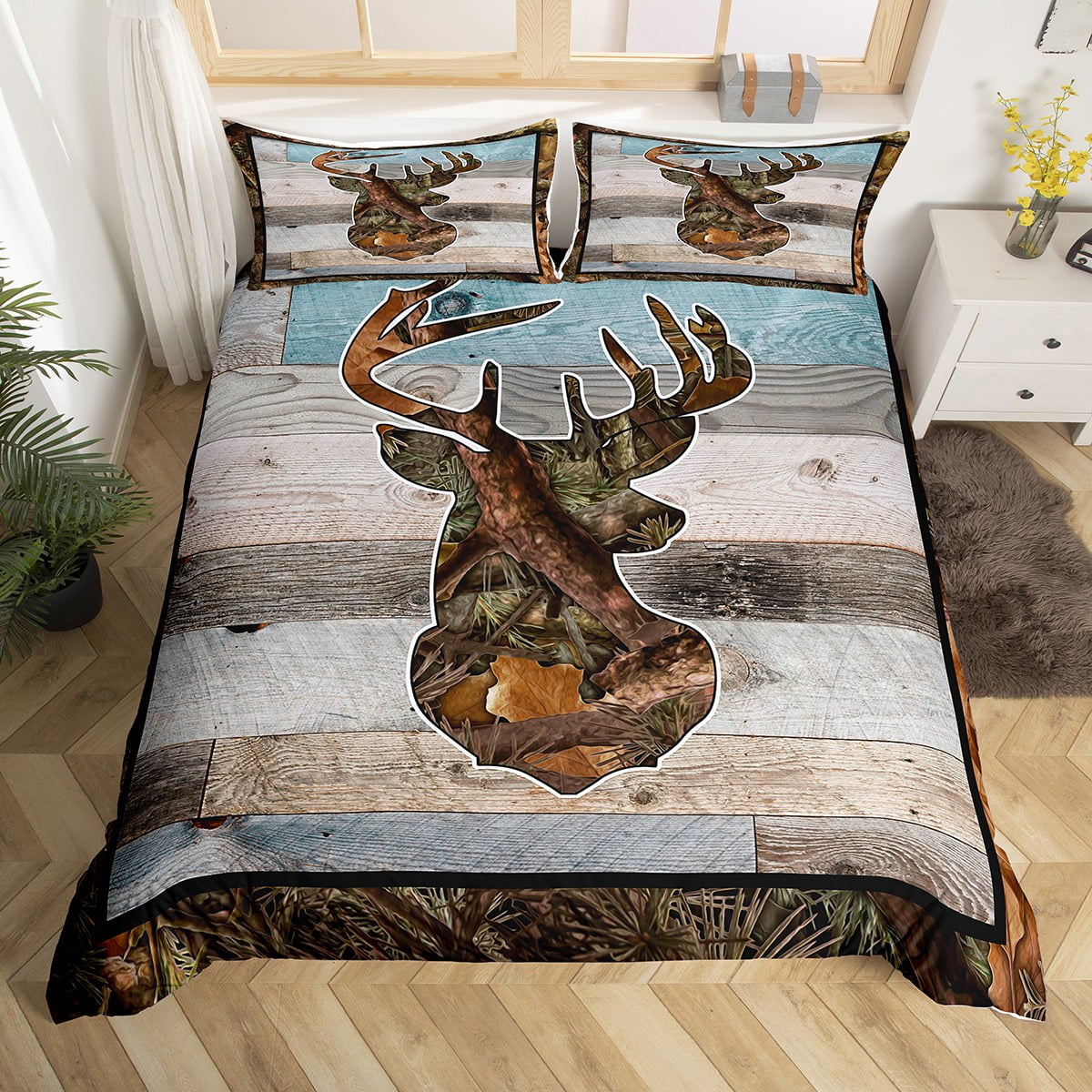 YST Rustic Cabin Duvet Cover King Teen Boys Hunting Camo Deer Bedding ...