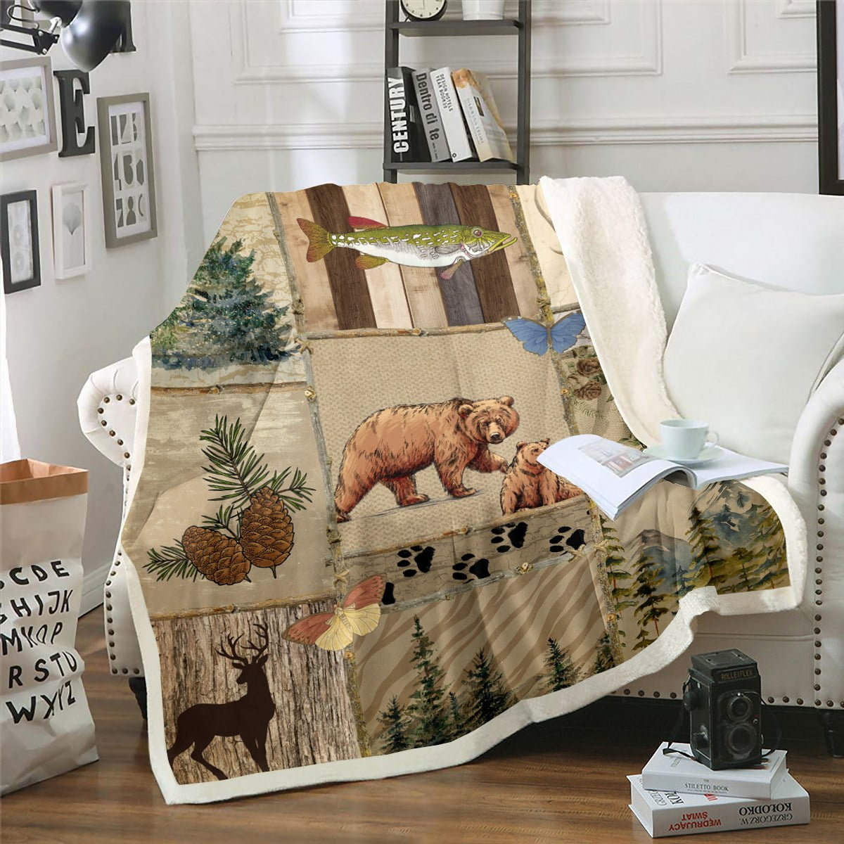 Rustic Cabin Fleece Blanket Jungle Bears Sherpa Blanket Country Nature ...