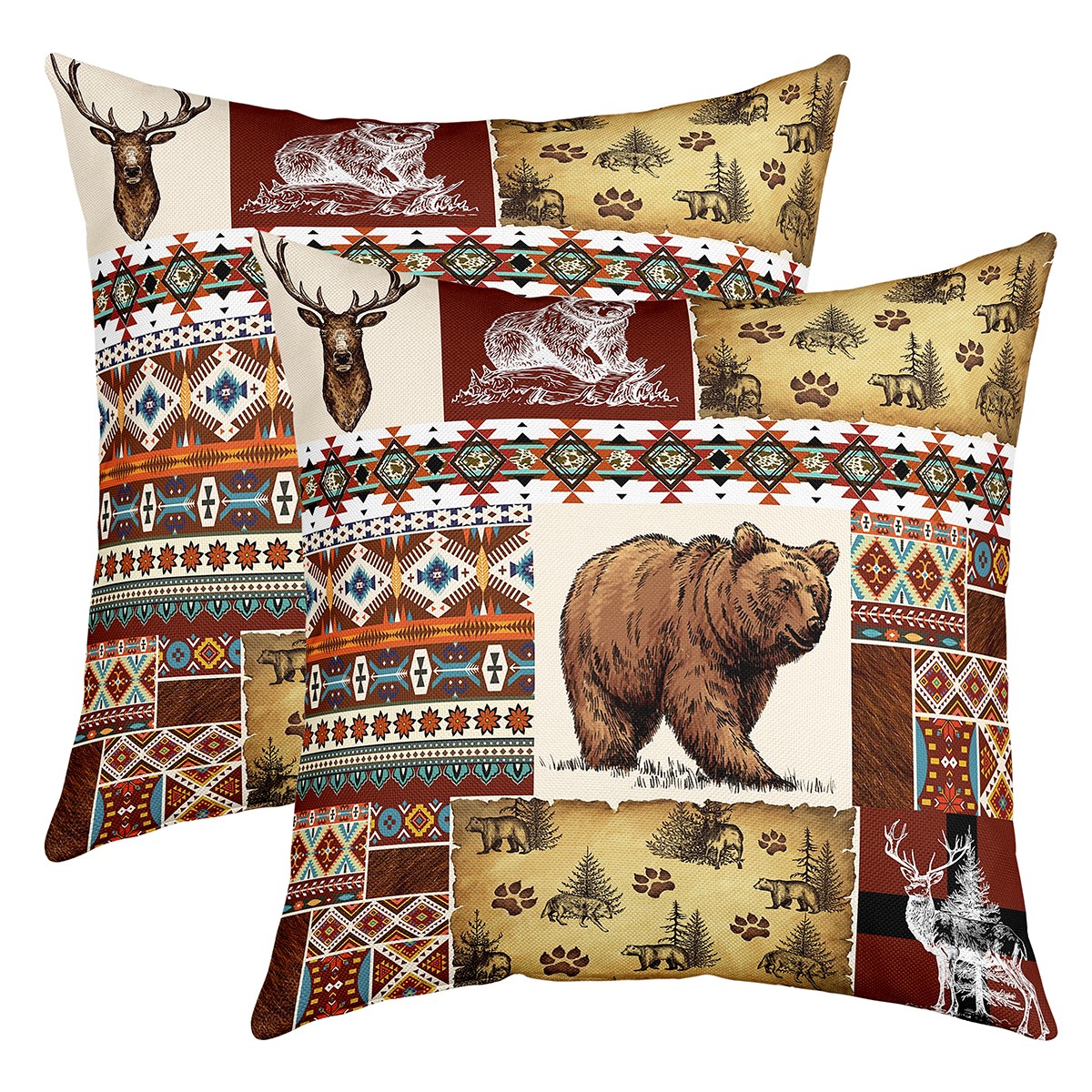 YST Rustic Cabin Pillow Covers Boho Aztec Cushion Cases,Woodland ...