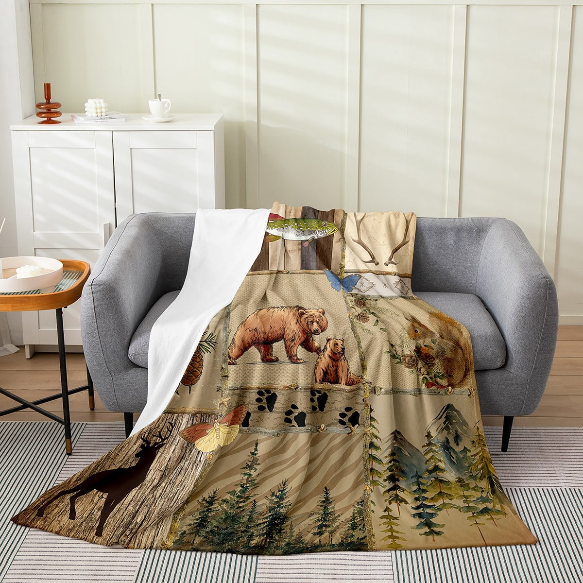 Rustic Cabin Throw Blanket Jungle Bears Fleece Blanket Country Nature ...
