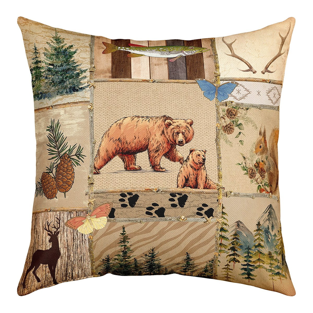 Rustic Cabin Throw Pillow Cover Jungle Bears Cushion Cover Country ...